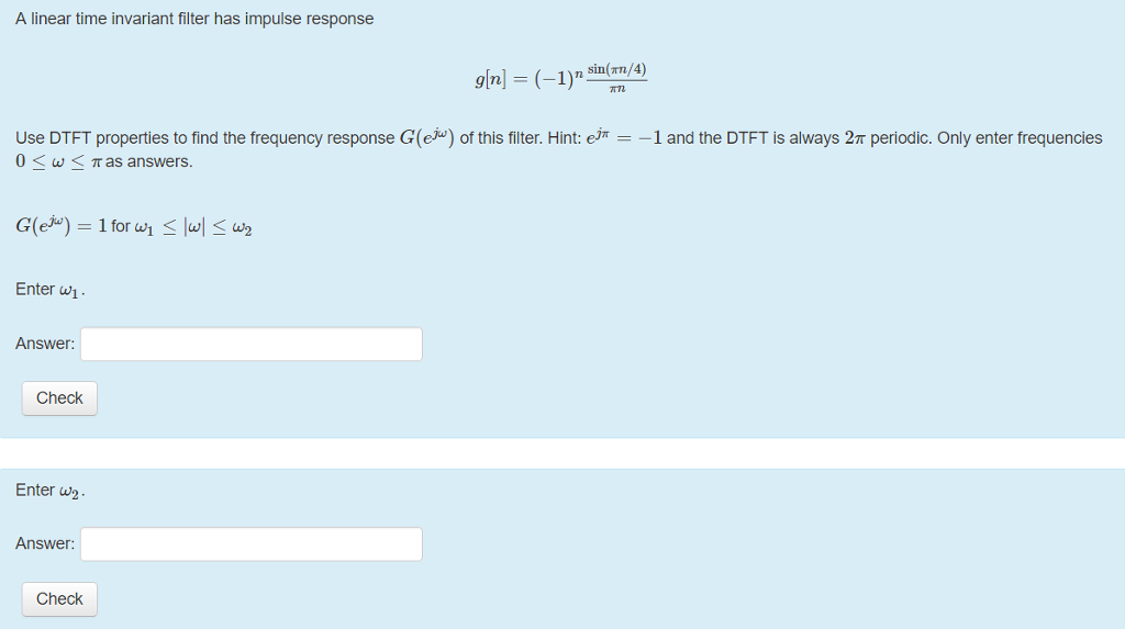 Solved A linear time invariant filter has impulse response | Chegg.com