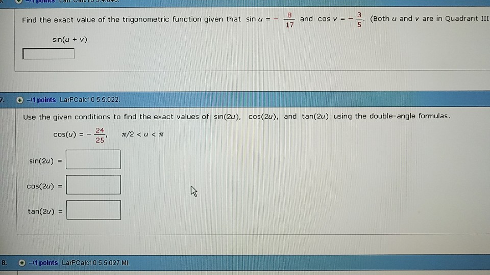 Solved Find the exact value of the trigonometric function | Chegg.com