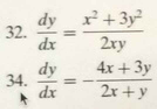 Solved 32. dy/dx=x^2+3y^2/2xy 34.dy/dx=-4x+3y/2x+y | Chegg.com