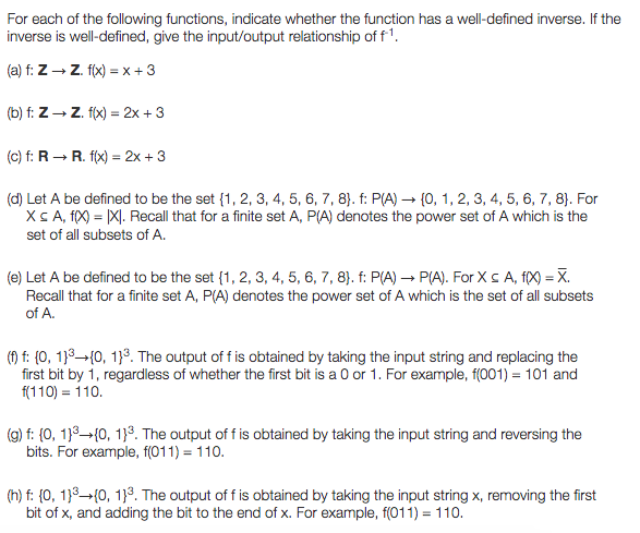Solved For each of the following functions, indicate whether | Chegg.com