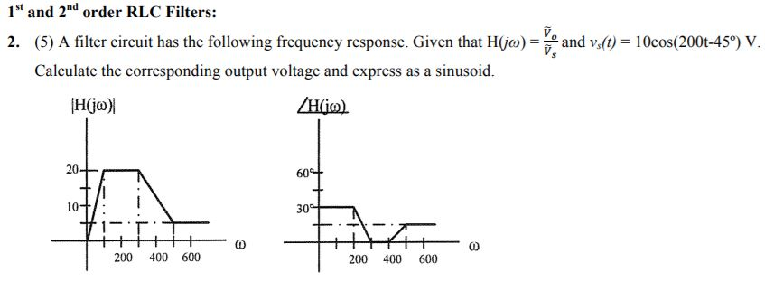 Solved 1st and 2d order RLC Filters: Vo (5) A filter circuit | Chegg.com