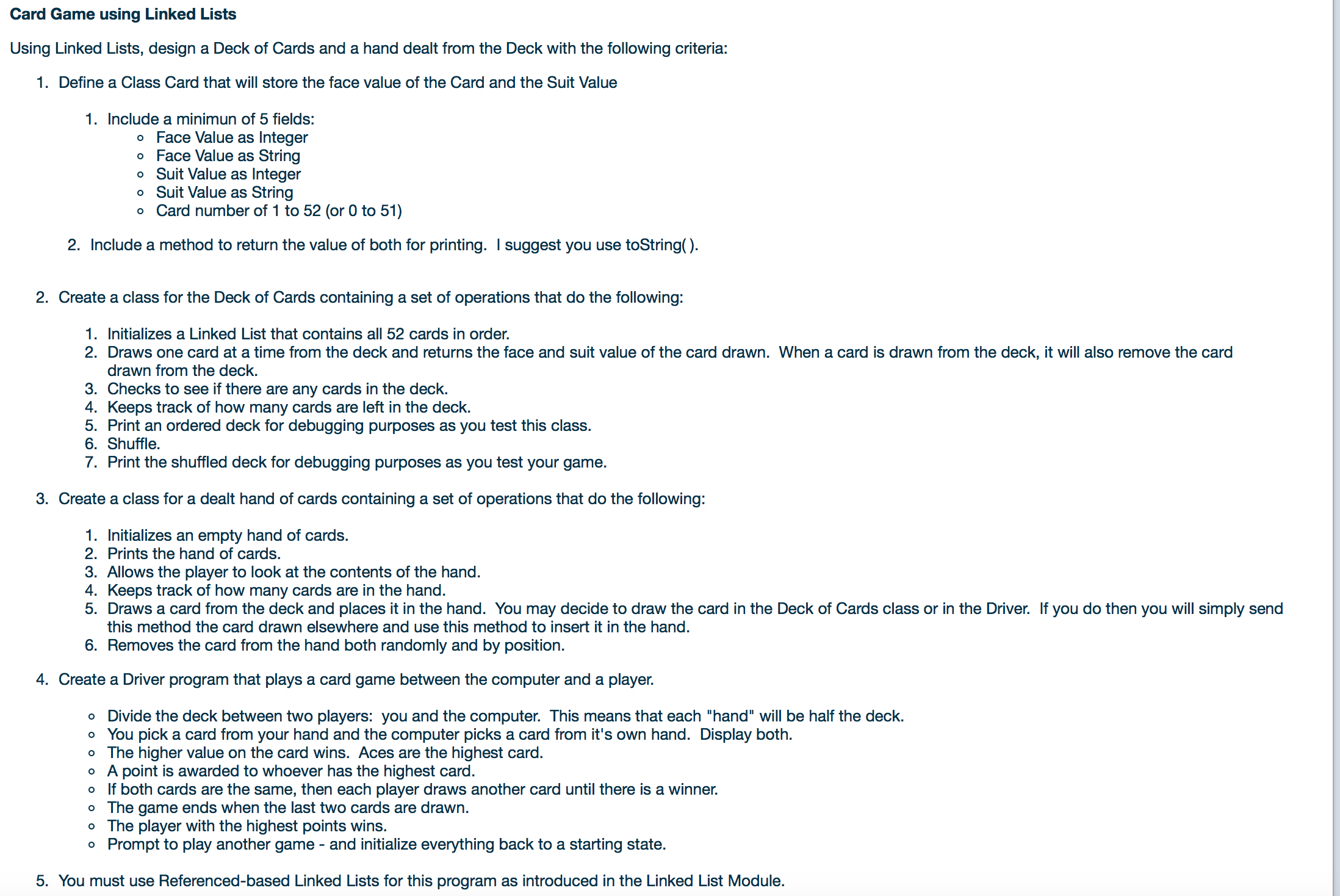 Solved Card Game Using Linked Lists Using Linked Lists 5063