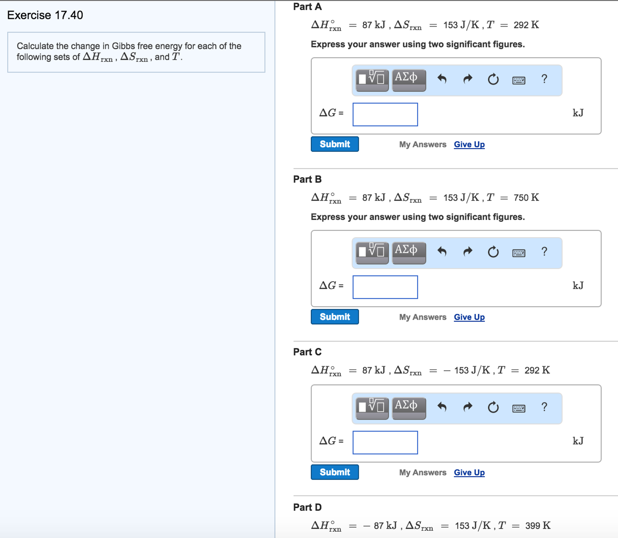 Solved Calculate the change in Gibbs free energy for each of | Chegg.com