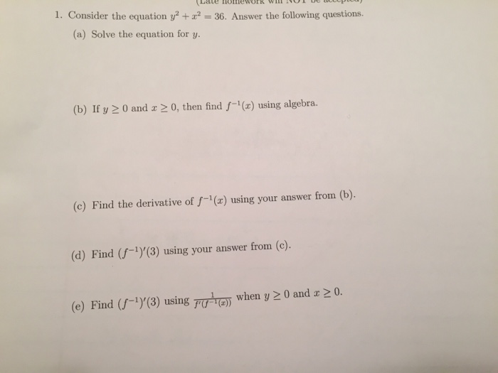 Solved 1 Consider The Equation Y2 x2 36 Answer The Chegg