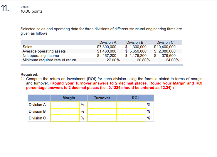 Solved value: 10.00 points Selected sales and operating data | Chegg.com