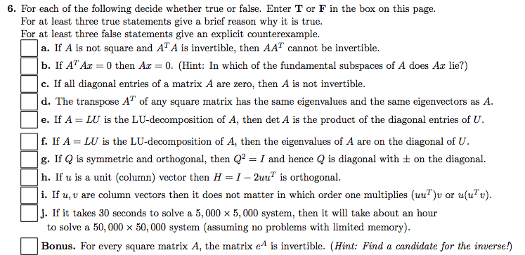 Solved For each of the following decide whether true or | Chegg.com