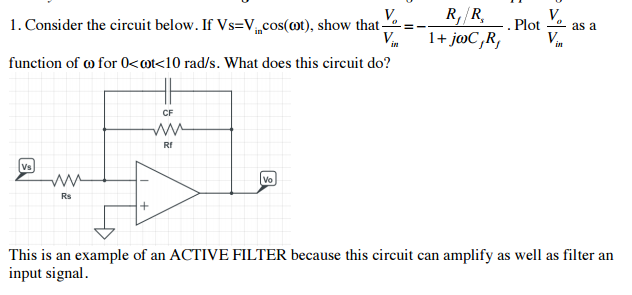 Solved Consider the circuit below. If Vs=V_in cos(omegat), | Chegg.com