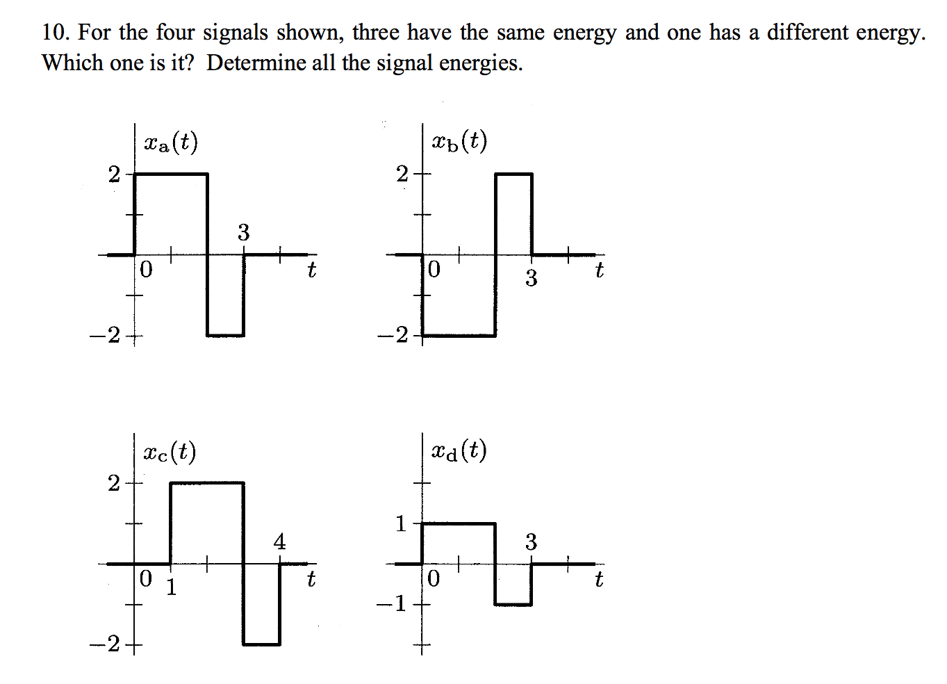 Solved For the four signals shown, three have the same | Chegg.com