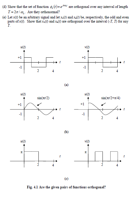 Orthogonal Functions Two time functions u(t) and | Chegg.com