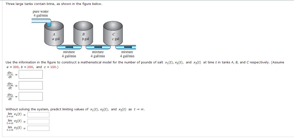 Solved Three large tanks contain brine, as shown in the | Chegg.com
