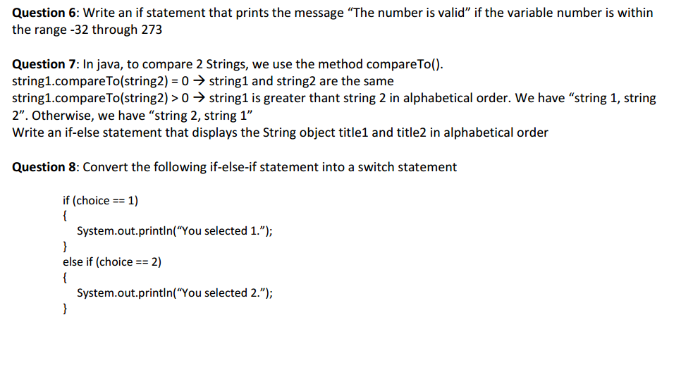 Solved Write the Java statements of the following situations | Chegg.com