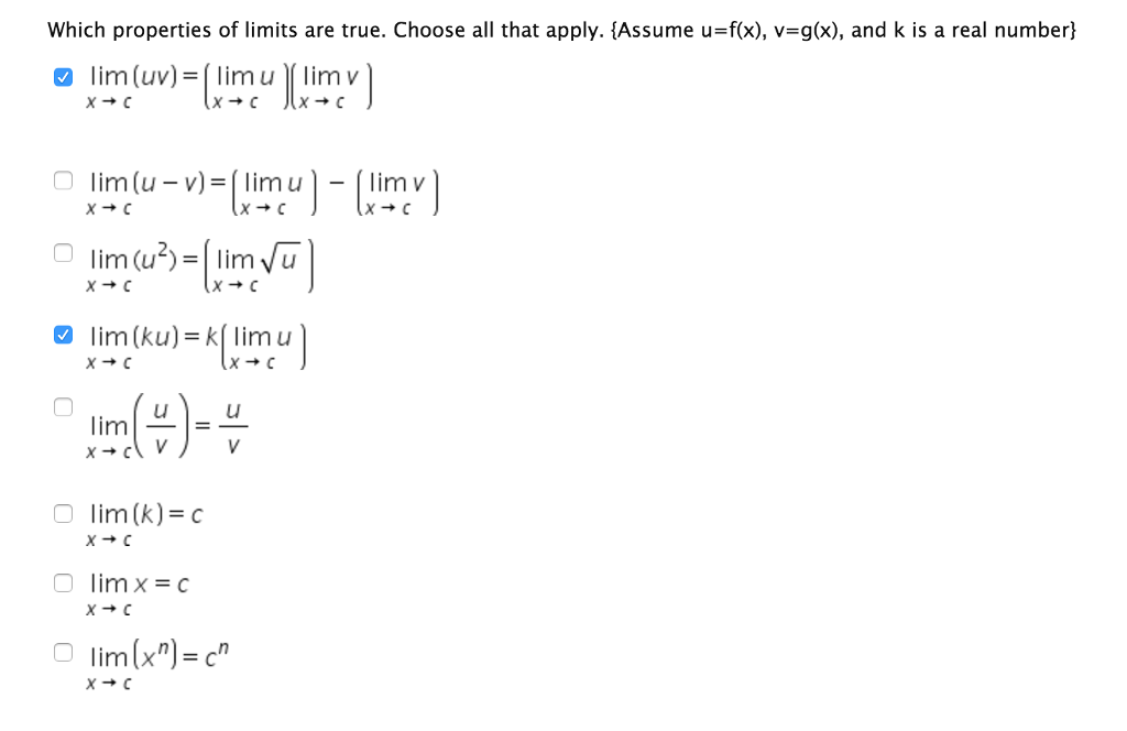 Solved Which properties of limits are true. Choose all that | Chegg.com