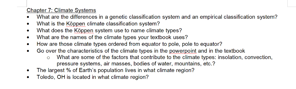 Solved Chapter 7: Climate Systems What are the differences | Chegg.com