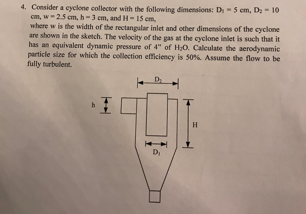 4. Consider a cyclone collector with the following | Chegg.com