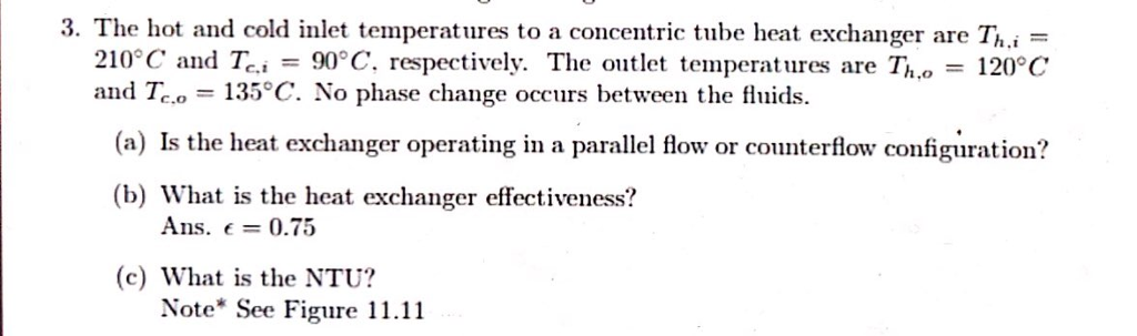Solved 3. The hot and cold inlet temperatures to a | Chegg.com