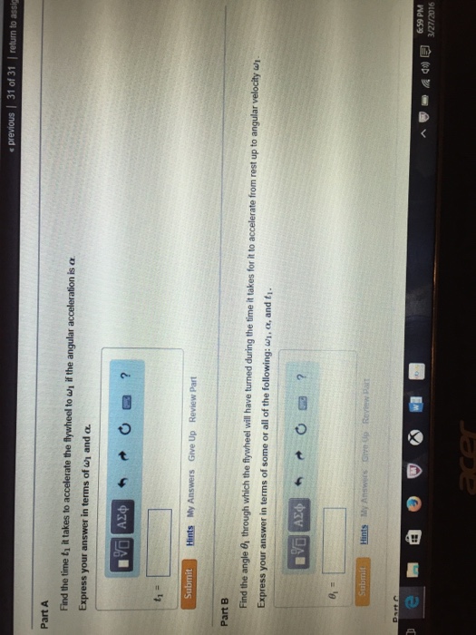 Solved College Physics 1 SP16 Ch.07Hw . Flywheel Kinematics | Chegg.com