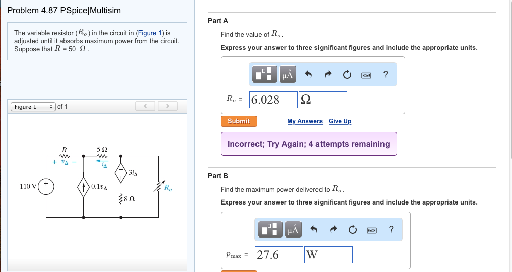 Solved Problem 4.87 PSpice|Multisim Part A The variable | Chegg.com