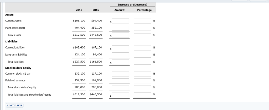 Solved Increase or (Decrease) 2017 2016 Assets Ourrent | Chegg.com