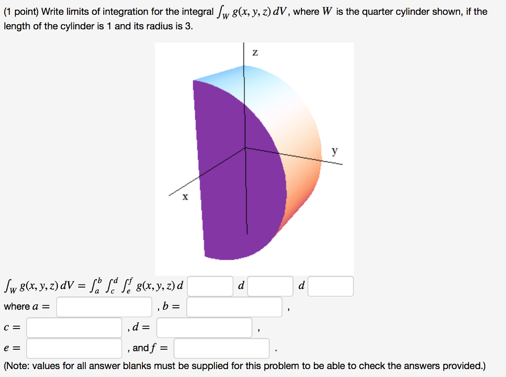 Solved (1 point) Write limits of integration for the | Chegg.com Solved (1 point) Write limits of integration for the | Chegg.com