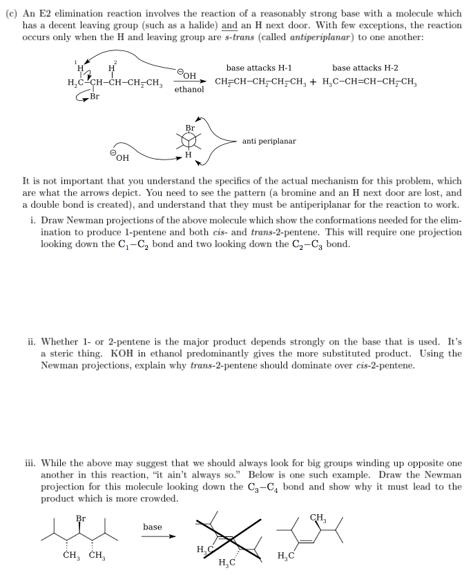 Solved (c) An E2 elimination reaction involves the reaction | Chegg.com