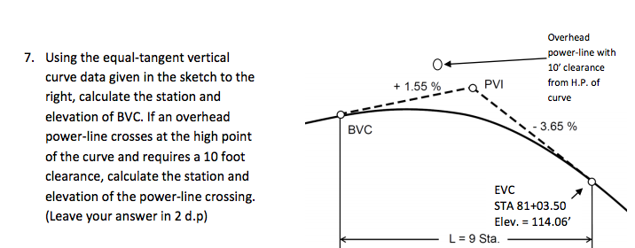Using the equal-tangent vertical curve data given in | Chegg.com