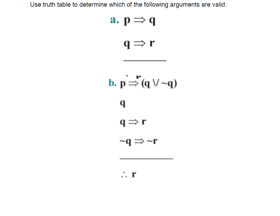 Solved Use truth table to determine which of the following | Chegg.com