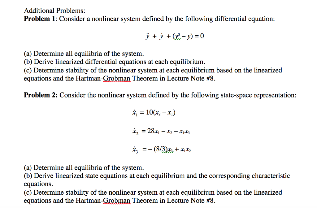Solved Additional Problems: Problem 1: Consider a nonlinear | Chegg.com