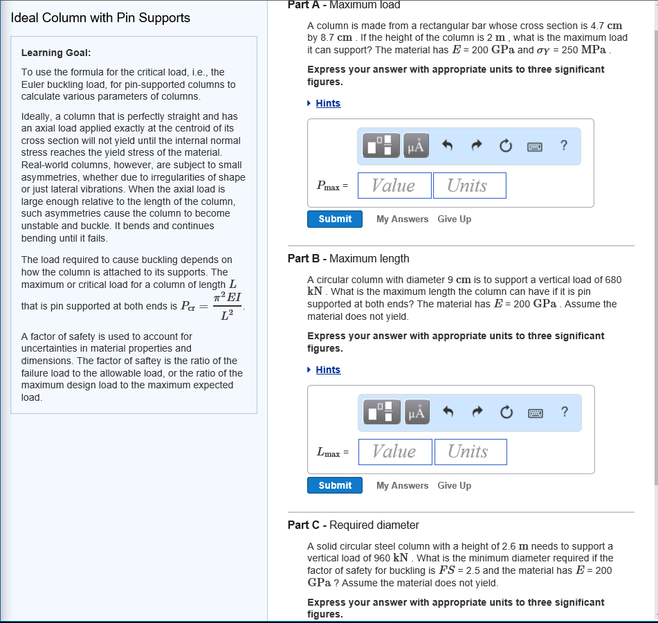 Solved To Use The Formula For The Critical Load Ie The 