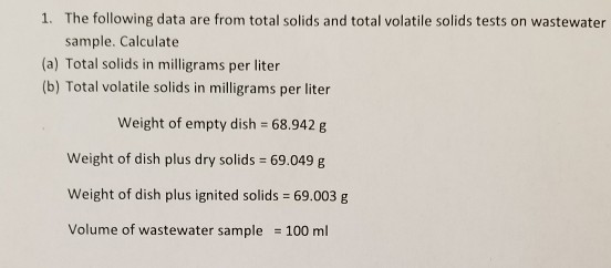 Solved The following data are from total solids and total | Chegg.com