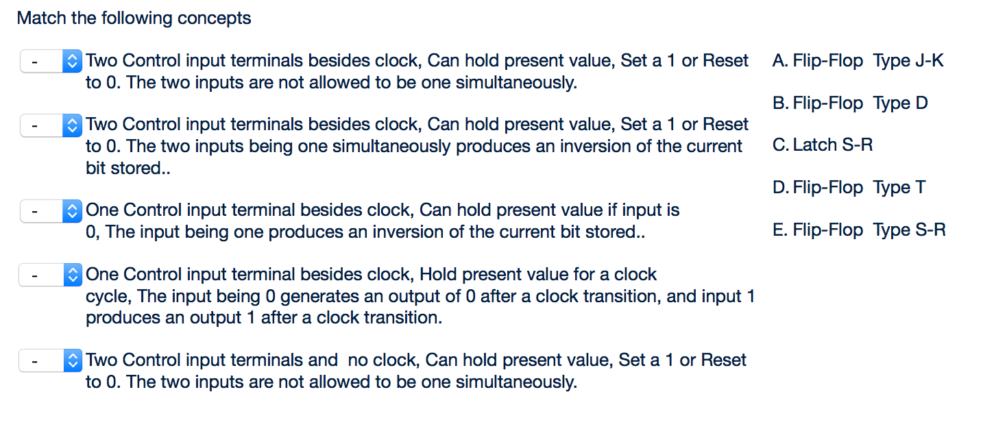Solved Match the following concepts Two Control input | Chegg.com