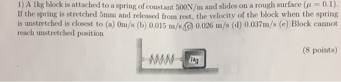 Solved A 1kg block is attached to a spring of constant | Chegg.com