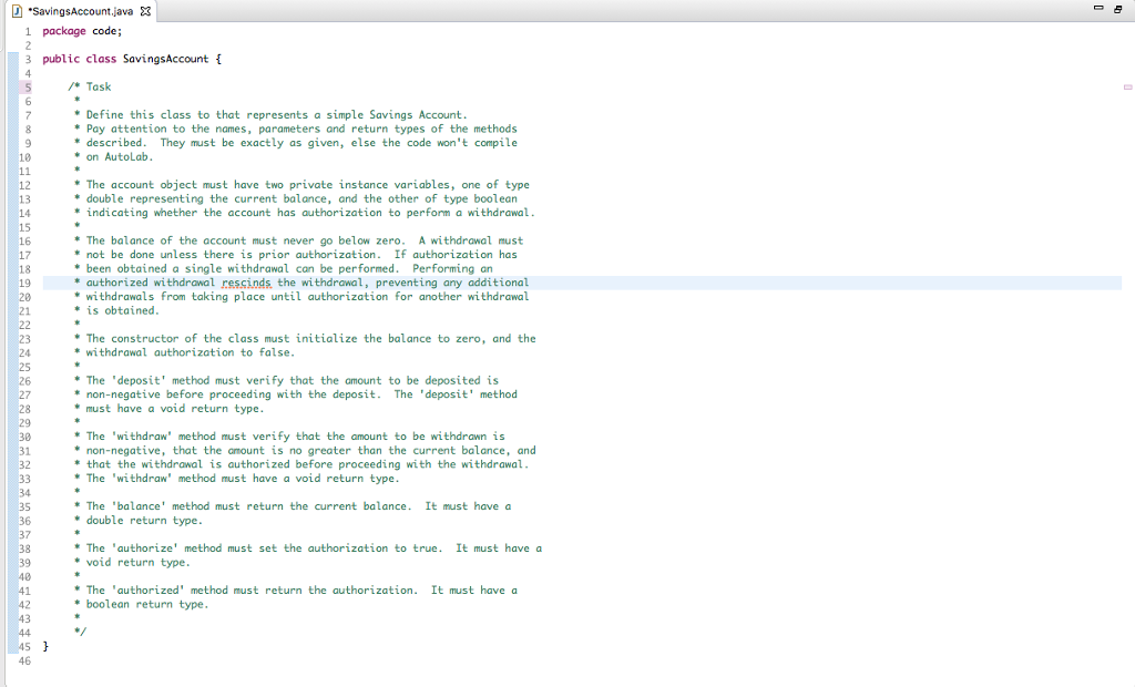 Solved D *SavingsAccount.java × 1 package code; 3 public | Chegg.com