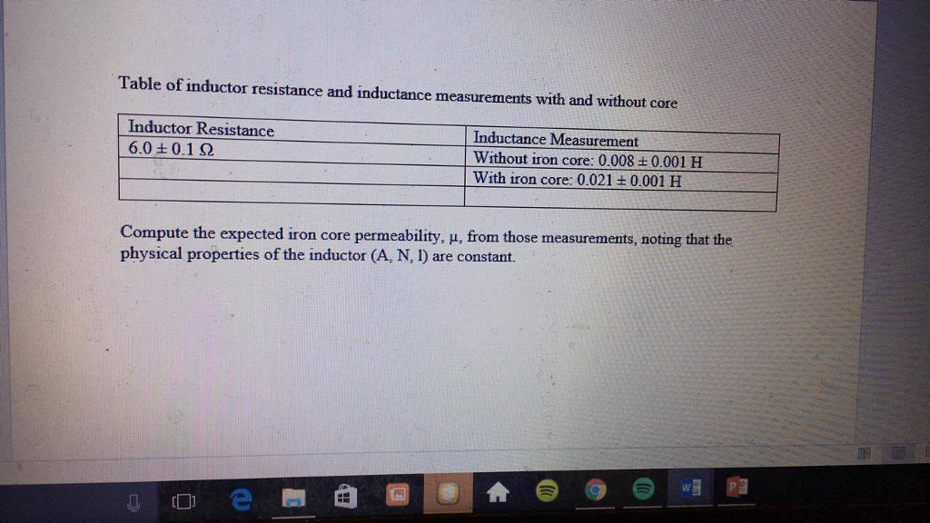 Solved Table of inductor resistance and inductance | Chegg.com