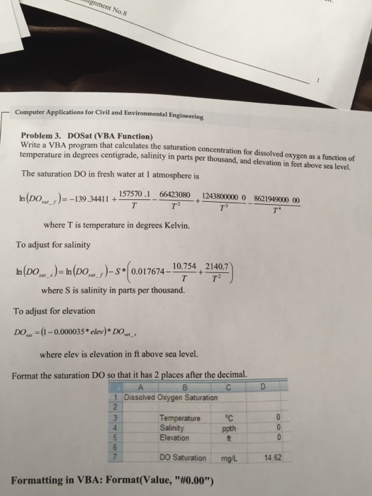 Solved Write A Vba Program That Calculates The Saturation 