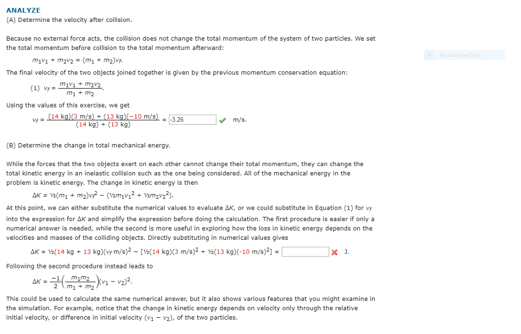 Solved Analyze A Determine The Velocity After Collision