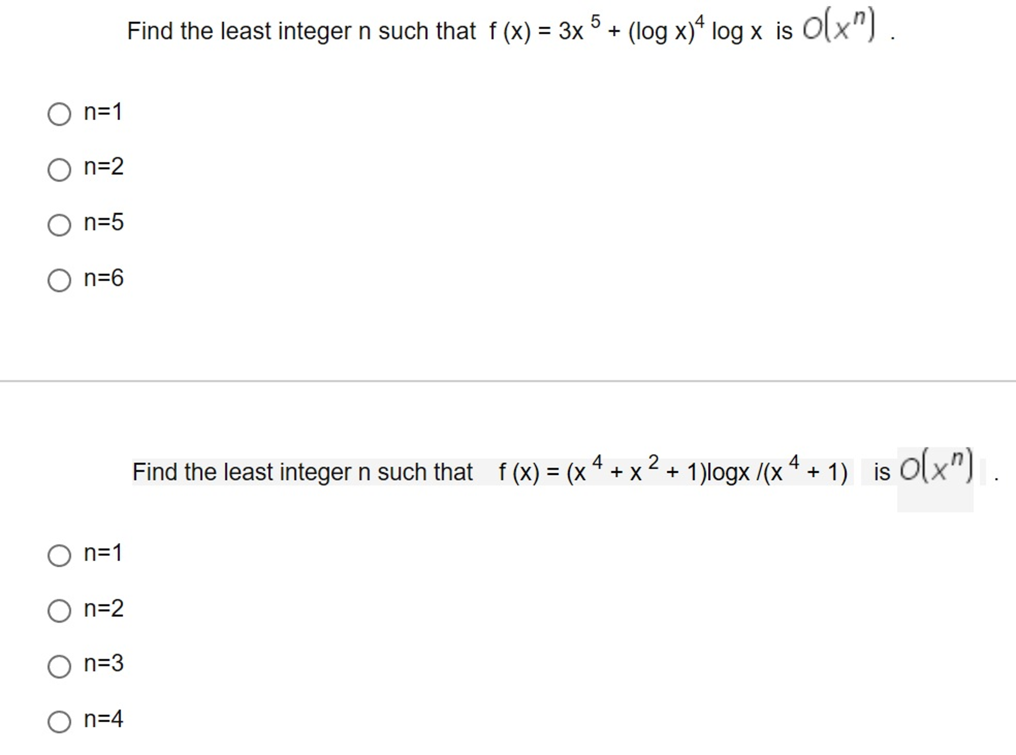 Solved Find the least integer n such that f(x) = 3x^5 + (log | Chegg.com
