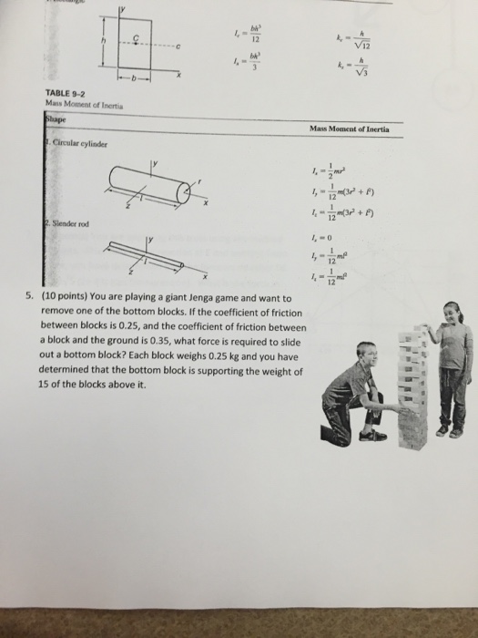 Solved You are playing a giant Jenga game and want to remove | Chegg.com