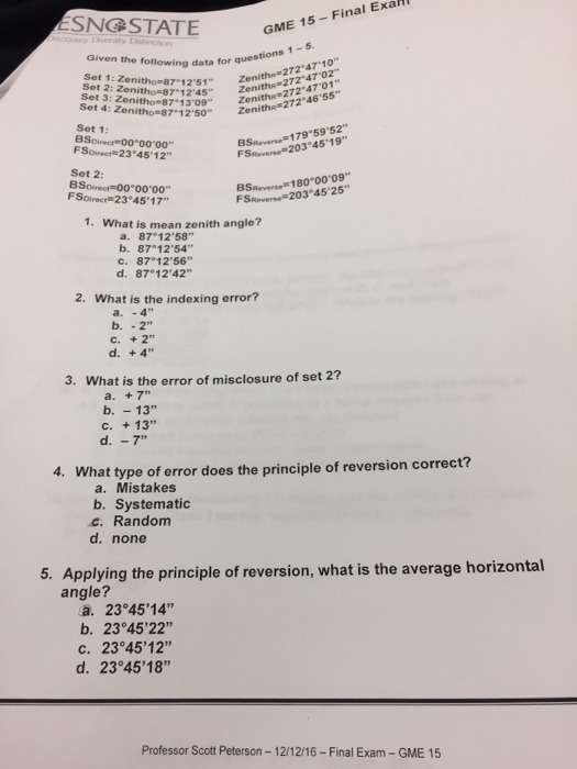 Solved What is mean zenith angle? 87 degree 12'58" 87 | Chegg.com