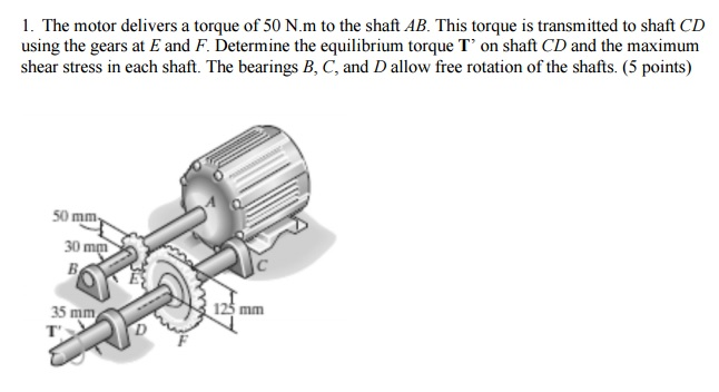 Solved The motor delivers a torque of 50 N.m to the shaft | Chegg.com