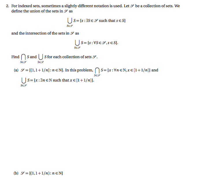 Solved For indexed sets, sometimes a slightly different | Chegg.com
