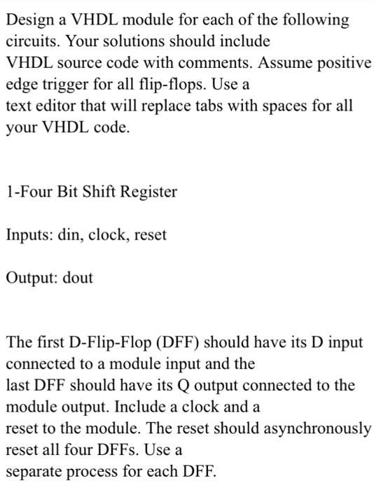Design a VHDL module for each of the following | Chegg.com