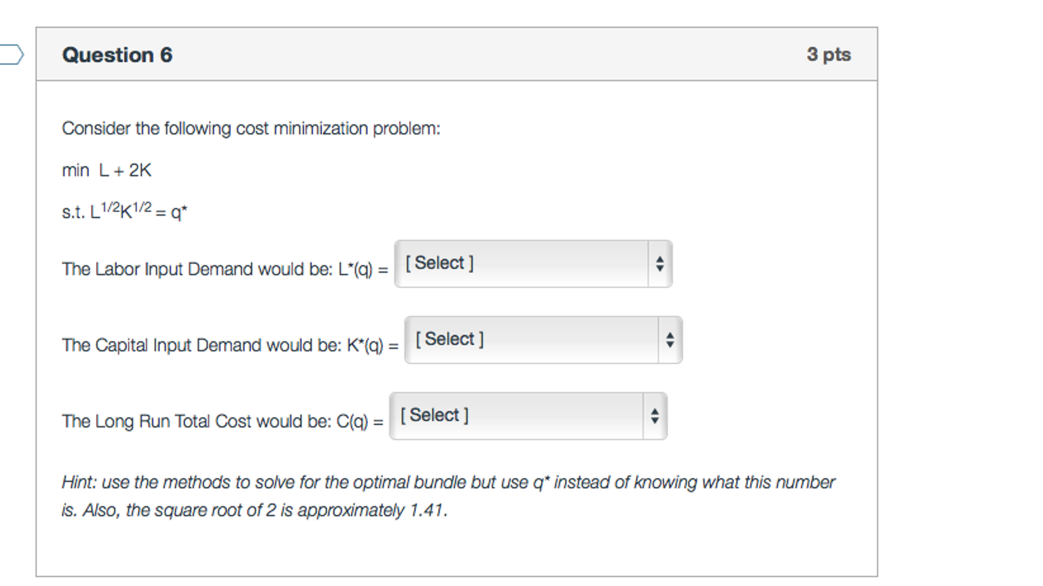 Solved Consider the following cost minimizing problem: min | Chegg.com