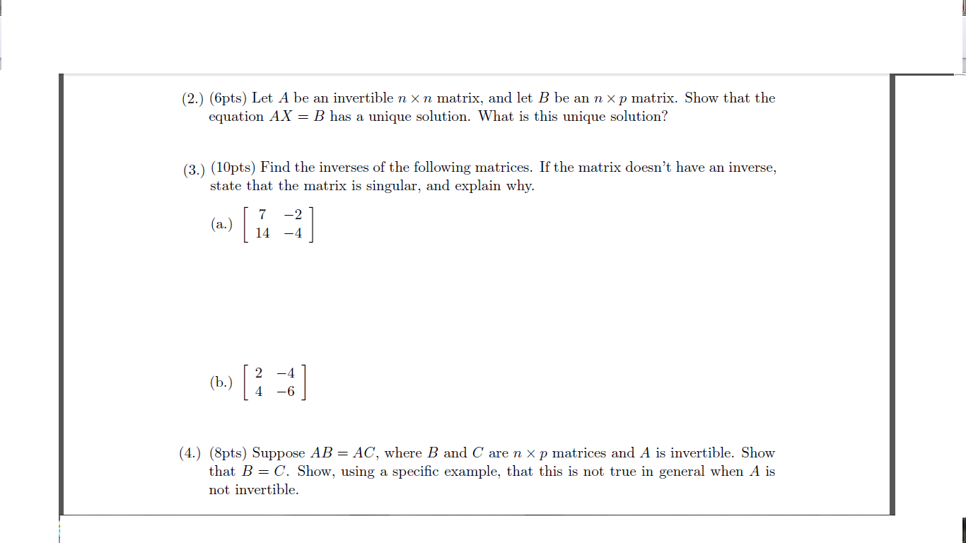 Solved Let A be an invertible n times n matrix, and let B be | Chegg.com