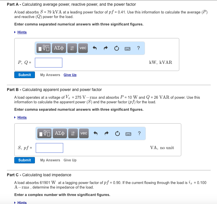 Solved Part A - Calculating average power, reactive power, | Chegg.com
