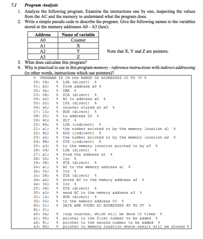 Solved 7.1 Program Analysis 1. Analyze the following | Chegg.com