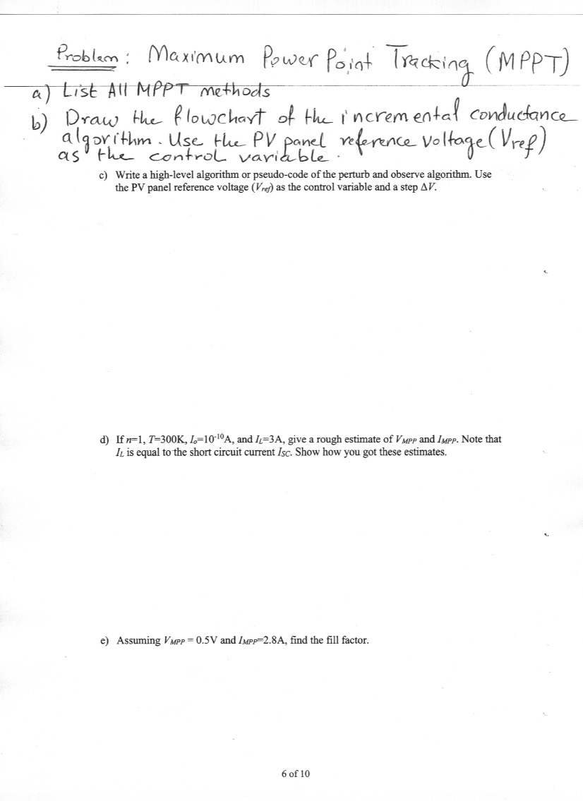 Solved Maximum power point Tracking (MPPT) List all MPPT | Chegg.com
