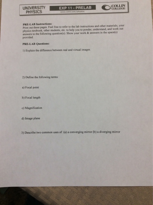 Solved UNIVERSITY EXP 11- PRELAB COLLINN COLLEGE PRE-LAB | Chegg.com