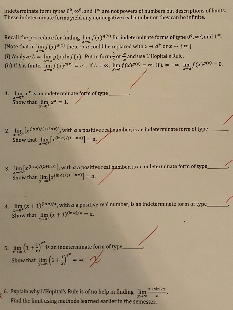 Indeterminate Form Types 0 0 Infinity 0 And Chegg
