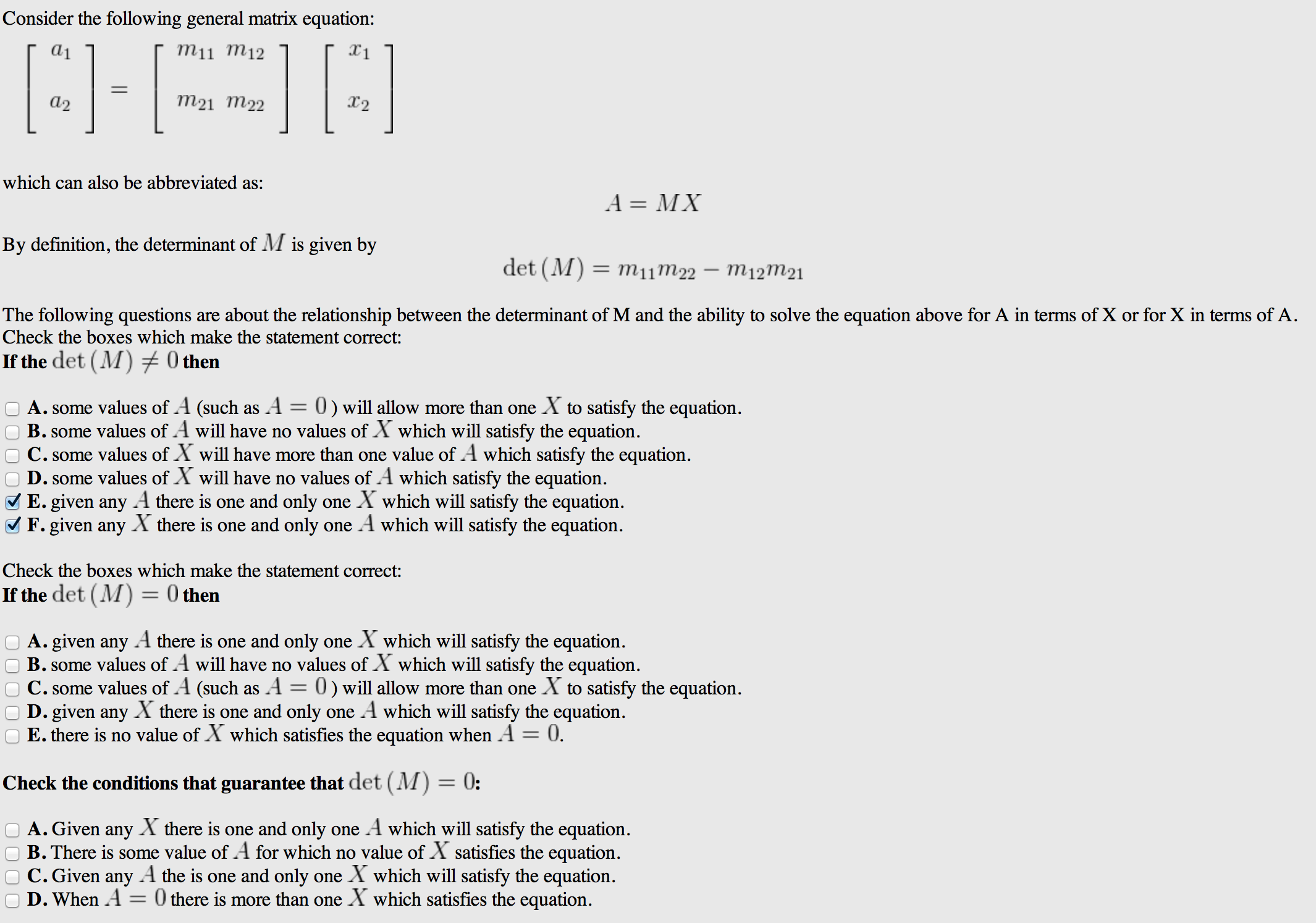 Solved Consider the following general matrix equation: | Chegg.com