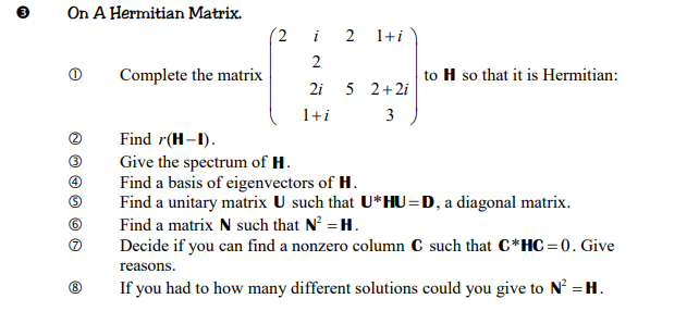Solved ? On A Hermitian Matrix (2 2 Complete the matrix21 5 | Chegg.com